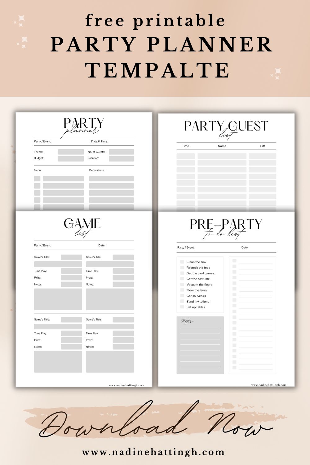 Free Printable Party Planning Template - Nadine Hattingh