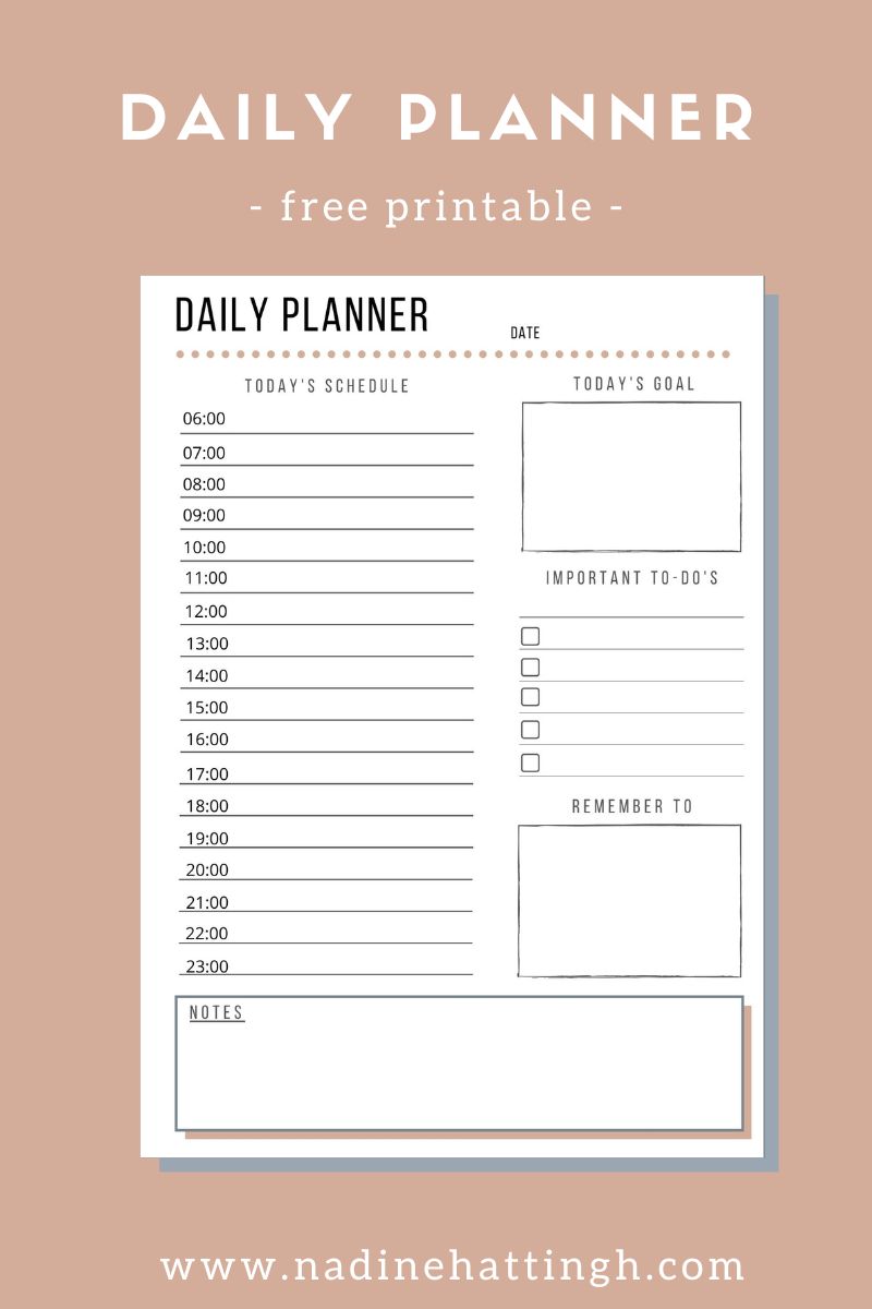 Free Daily Printable Planner - Nadine Hattingh