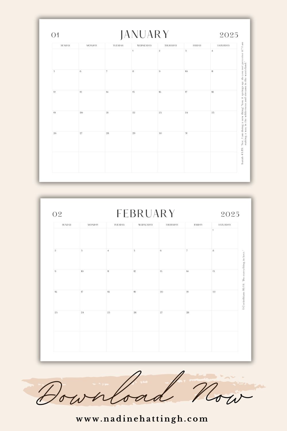 Get Organized with This Free Printable Calendar for 2025 - Nadine Hattingh